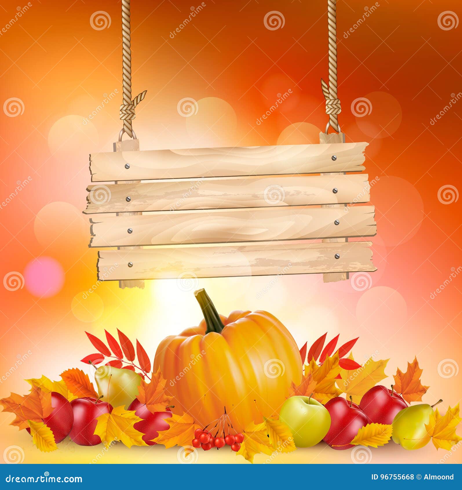 Autumn Background with Leaves and Wooden Sign. Stock Vector ...