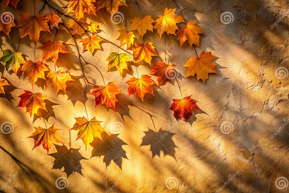 Autumn Background with Maple Leaf Shadows on Wall Stock Illustration ...
