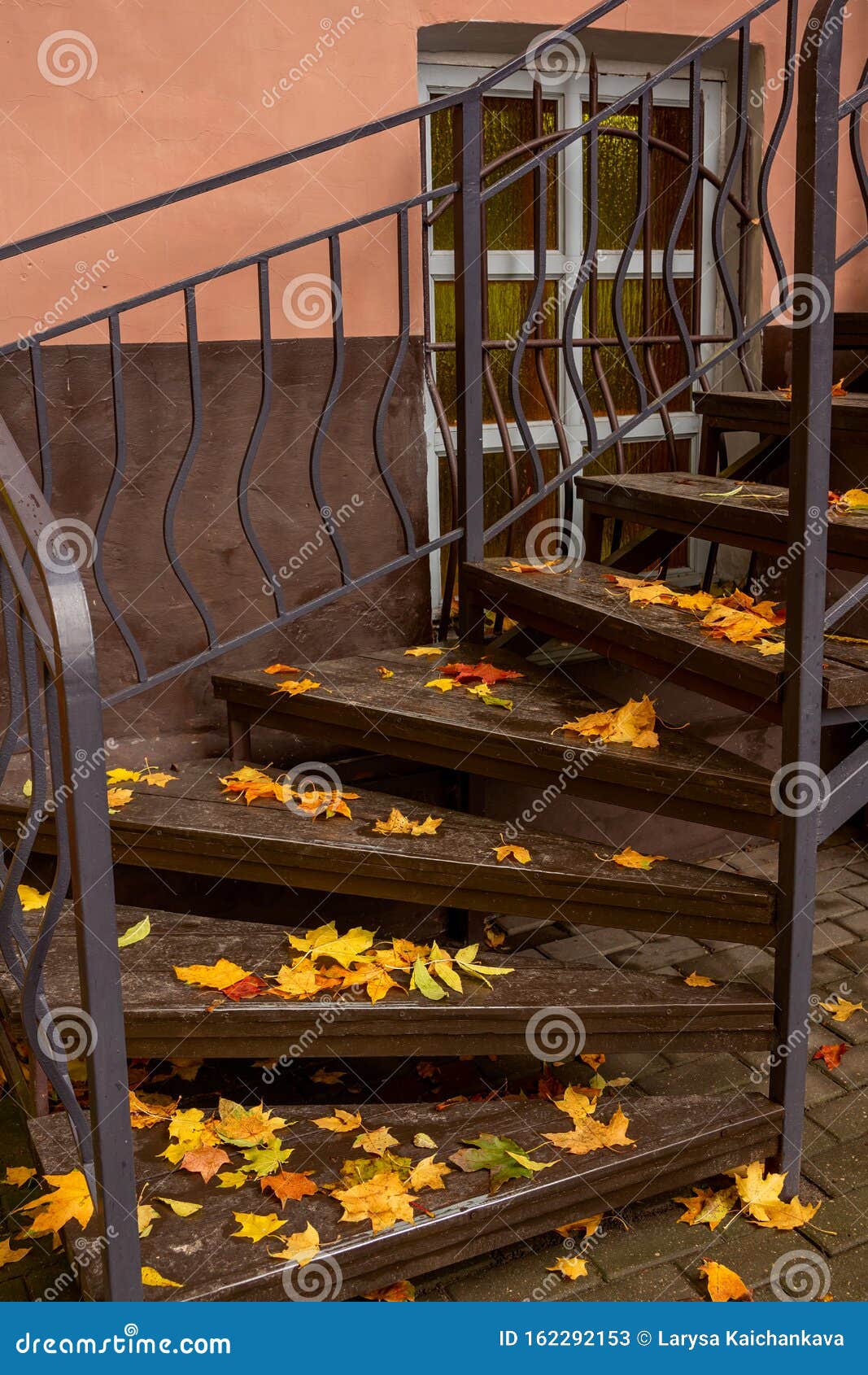 Autumn Background, Stairs, Fallen Yellow Maple Leaves Stock Image ...