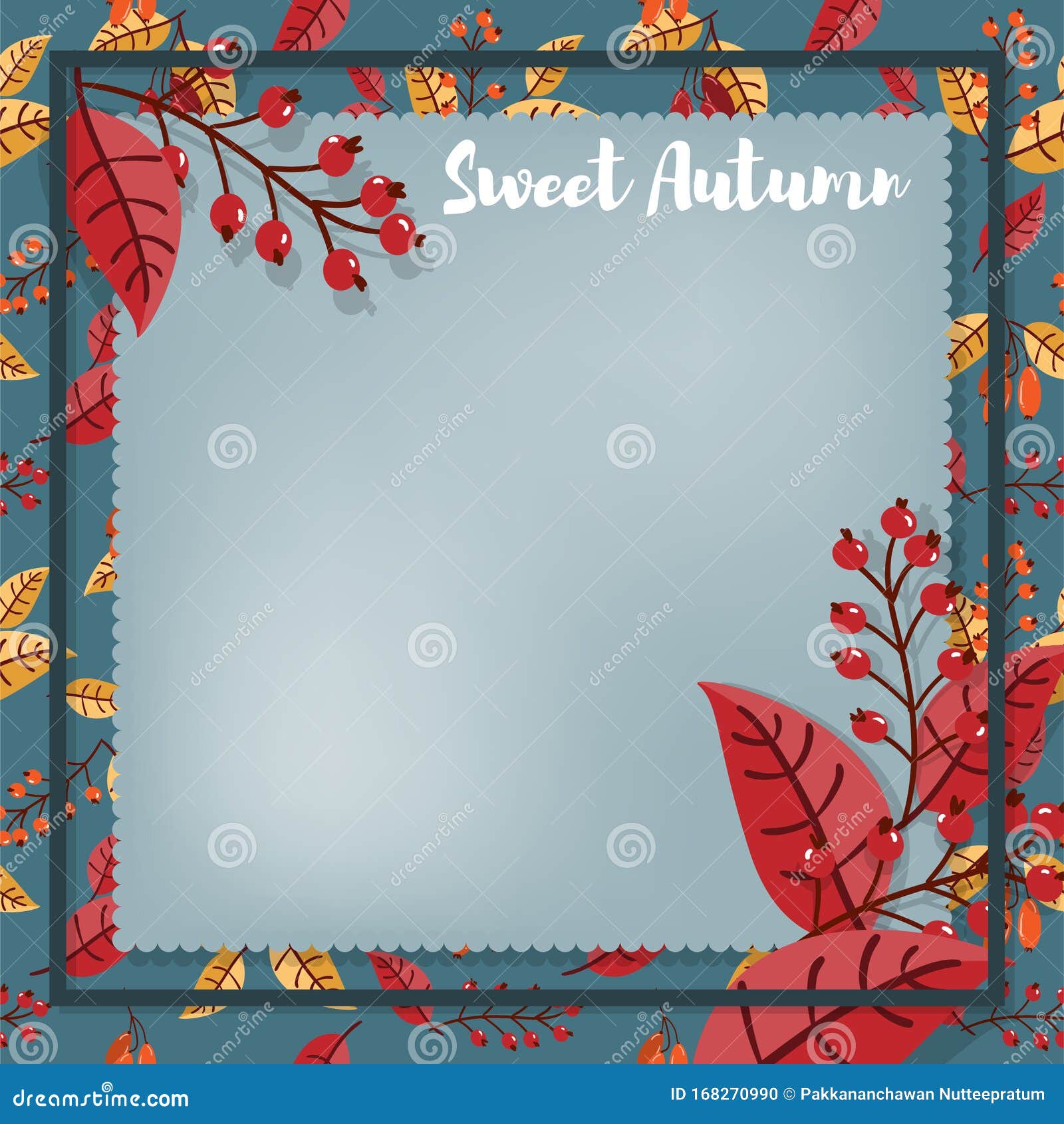 Autumn Background with Sweet Autumn Text with Autumn Leaves Frame Stock ...