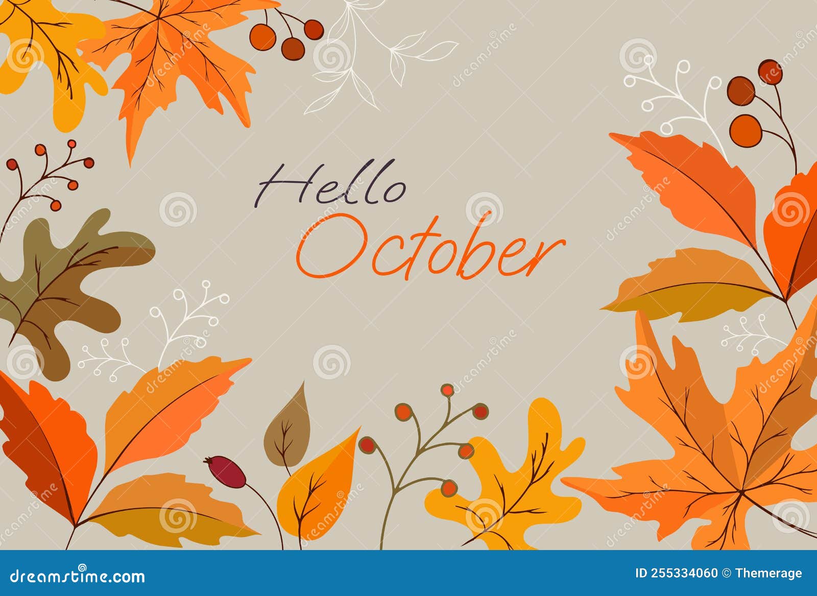 Autumn Background with Text Hello October and Autumn Leaves with ...