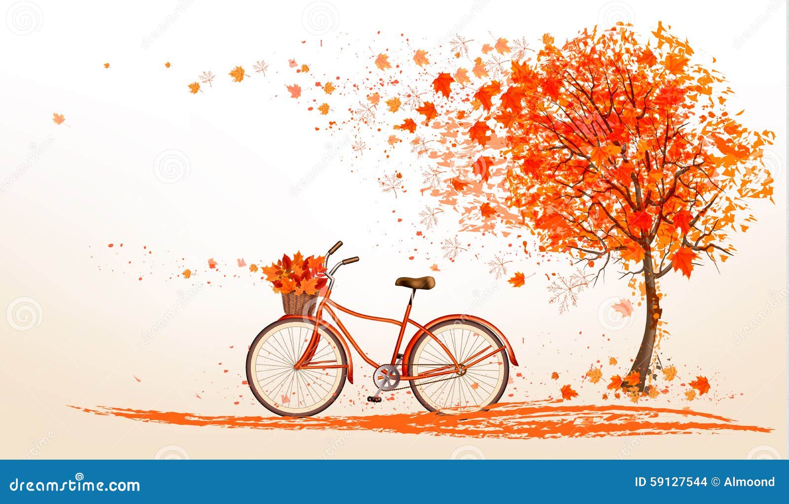 Autumn Background With A Tree And A Bicycle. Stock Vector - Image: 59127544
