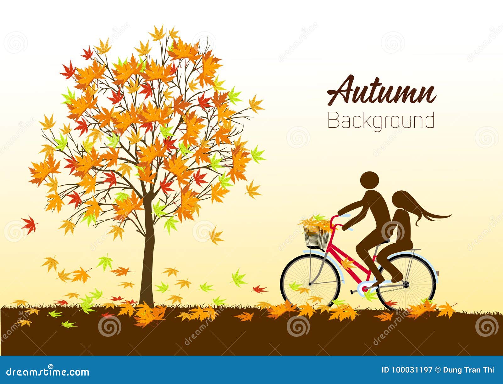 Autumn Background with a Tree and a Bicycle. Vector Stock Vector ...