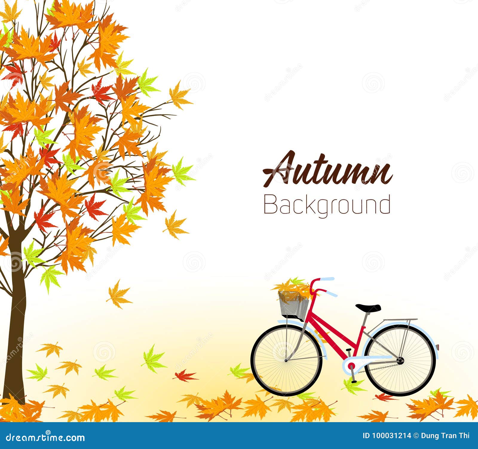 Autumn Background with a Tree and a Bicycle. Vector Stock Vector ...