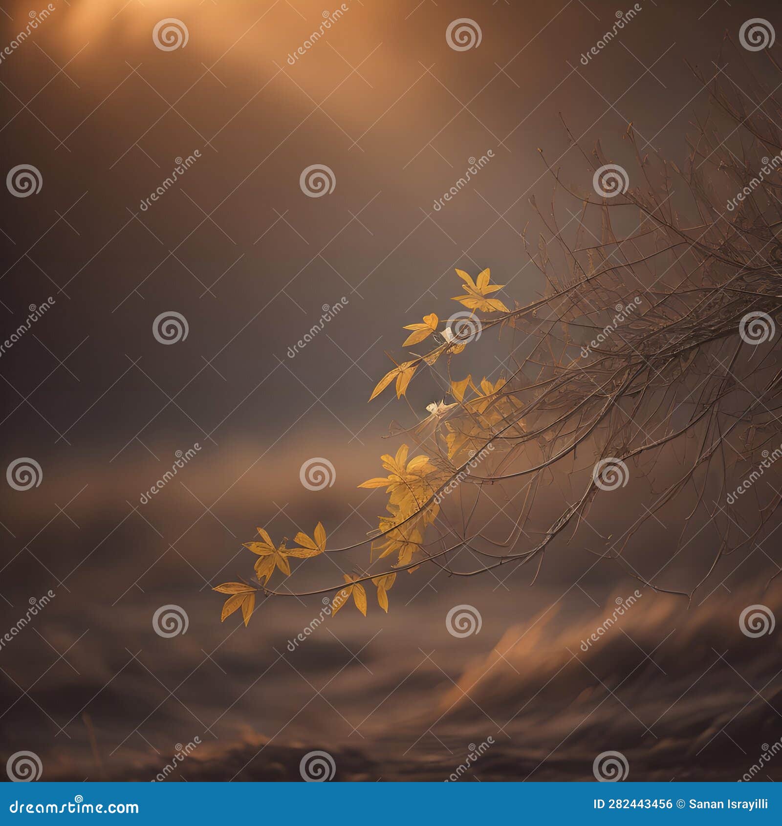 Autumn Background with Tree Branches and Falling Leaves. Nature ...