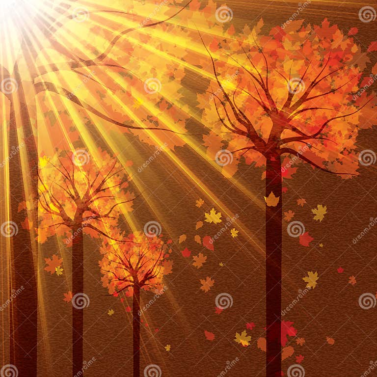 Autumn Background with Trees and Falling Leaves Stock Vector ...