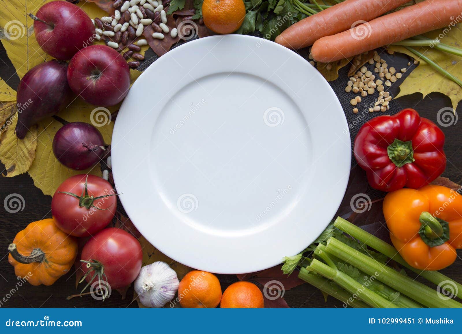 White Empty Plate with Various Vegetables Top View Stock Image - Image ...