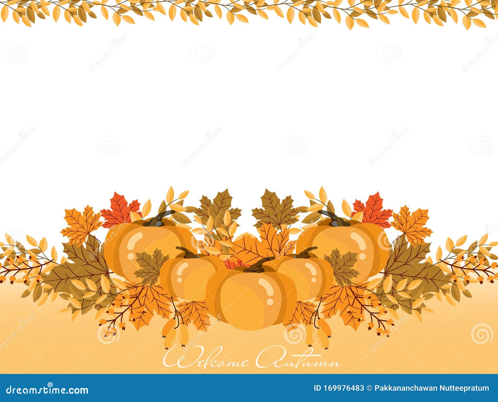 Autumn Background with Welcome Autumn Text with Autumn Leaves and ...