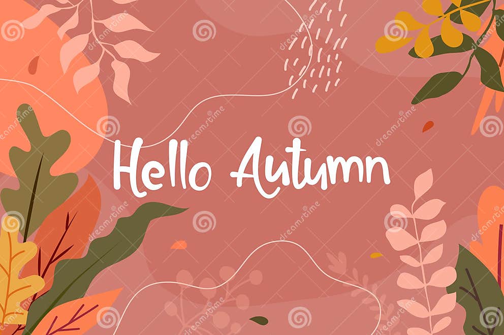 Autumn Banner Decorate With Leaves And Lettering On Colorful Background