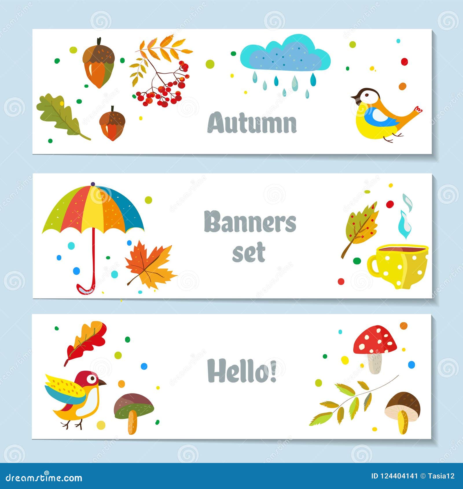 Autumn Banners Set with Nature Elements, Cute Design. Vector ...