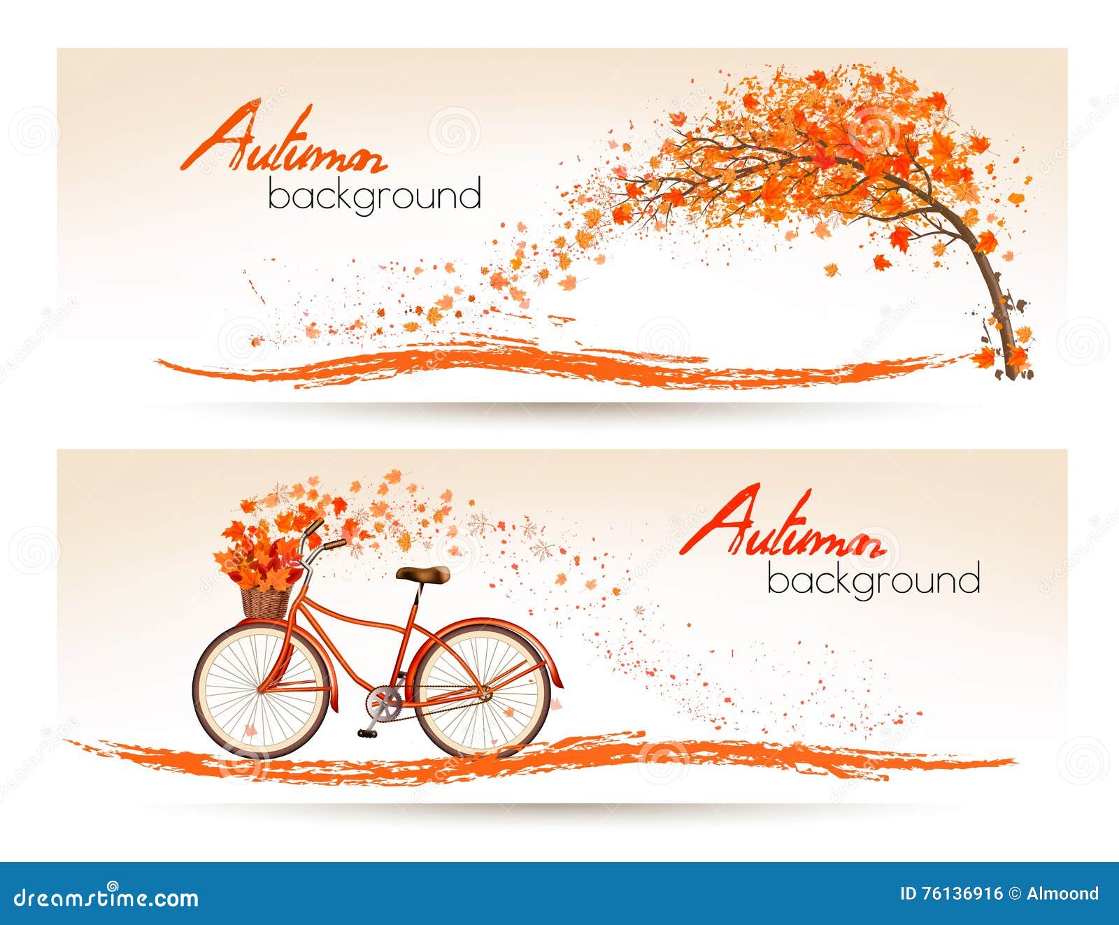 Autumn Banners with Trees and a Bicycle. Stock Vector - Illustration of ...