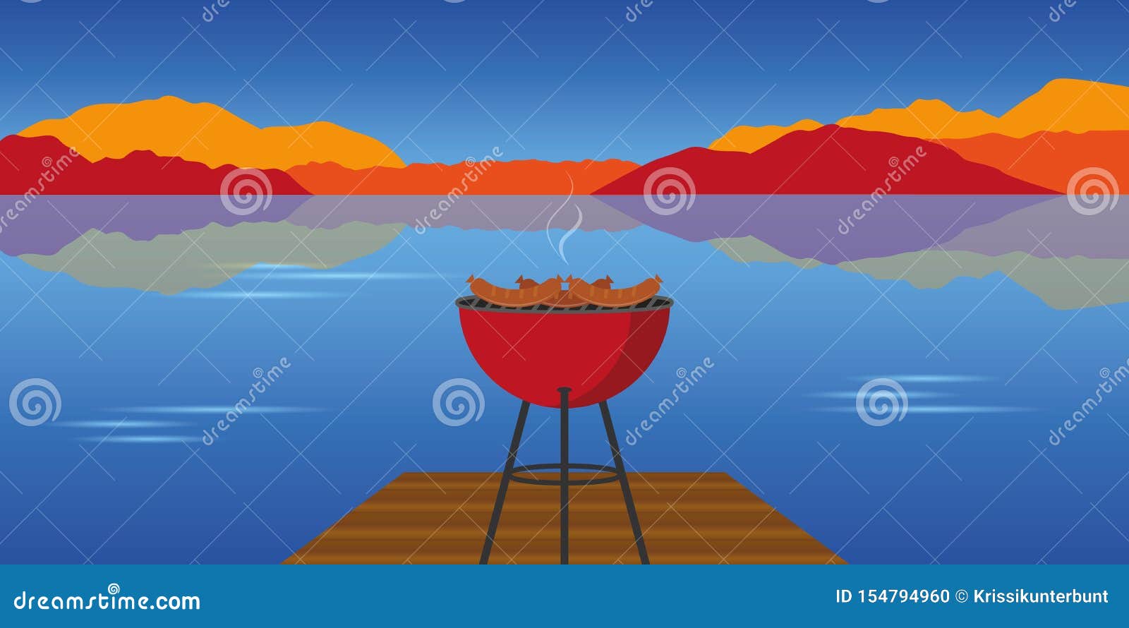 Autumn Bbq by the Lake with Mountain View Stock Vector - Illustration ...