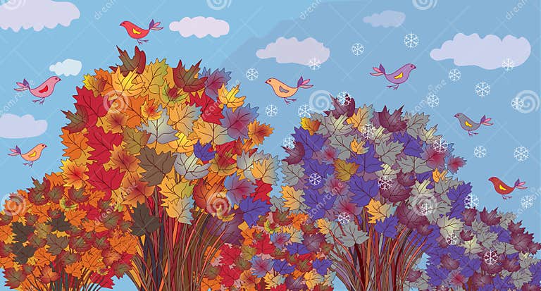 Autumn becomes winter stock vector. Illustration of marple - 16349449
