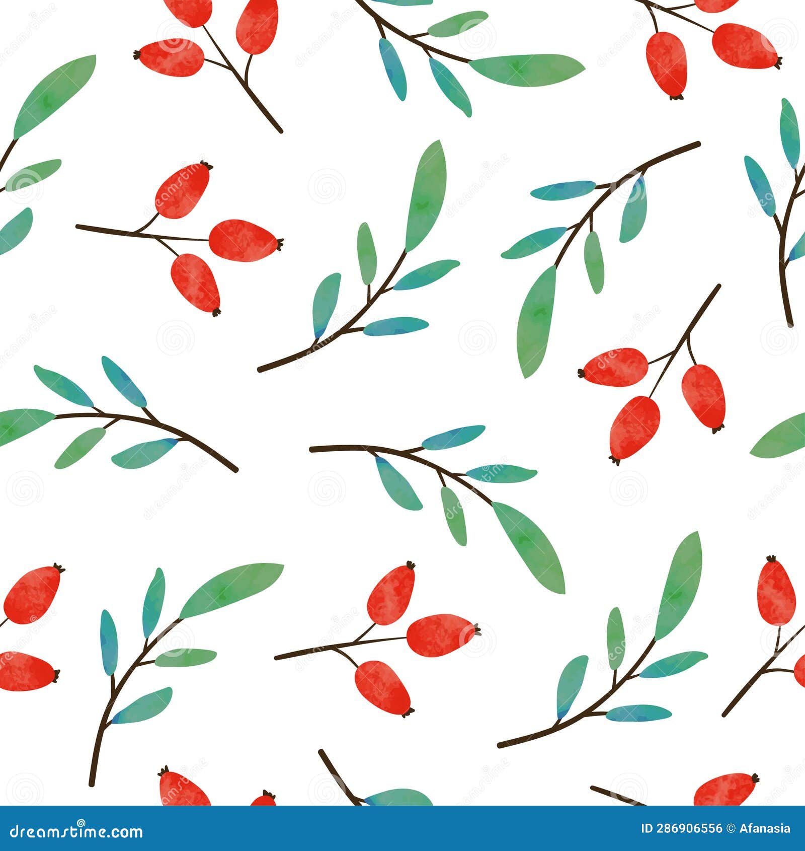 Autumn Berry Pattern with Branches and Leaves. Vector Seamless Fall ...