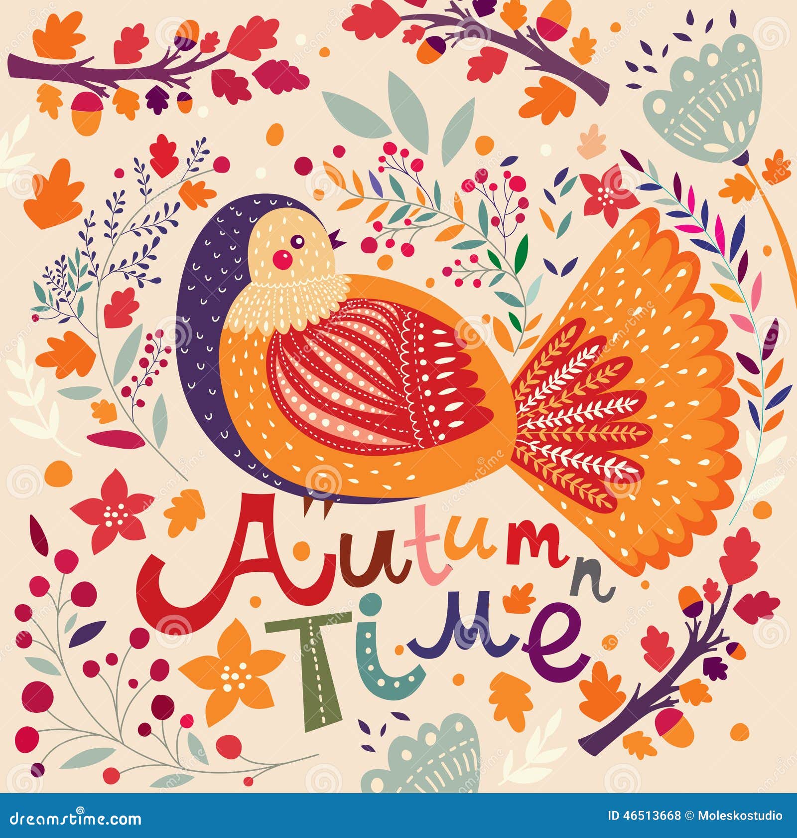 Autumn bird stock vector. Illustration of retro, style - 46513668
