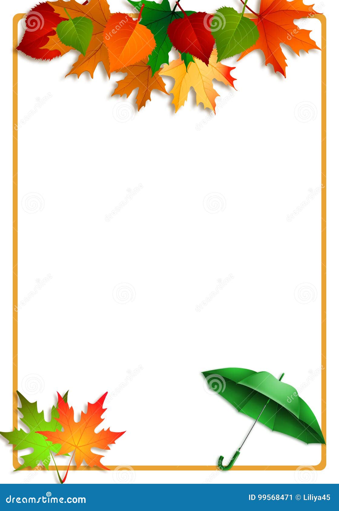 Autumn Border with Fall Leaves and Umbrella . Stock Illustration ...