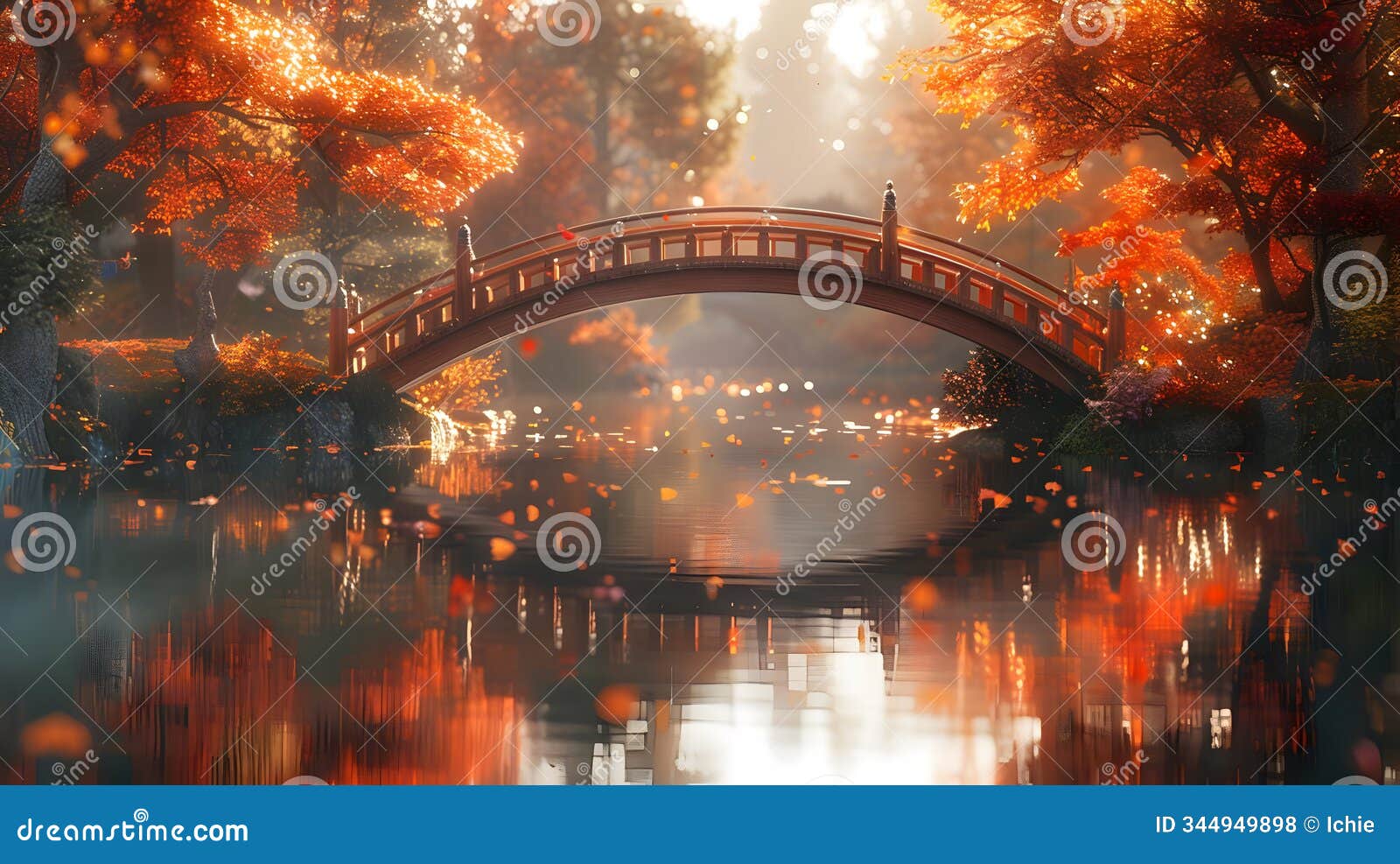 Autumn Bridge Landscape - Digital Illustration Stock Illustration ...