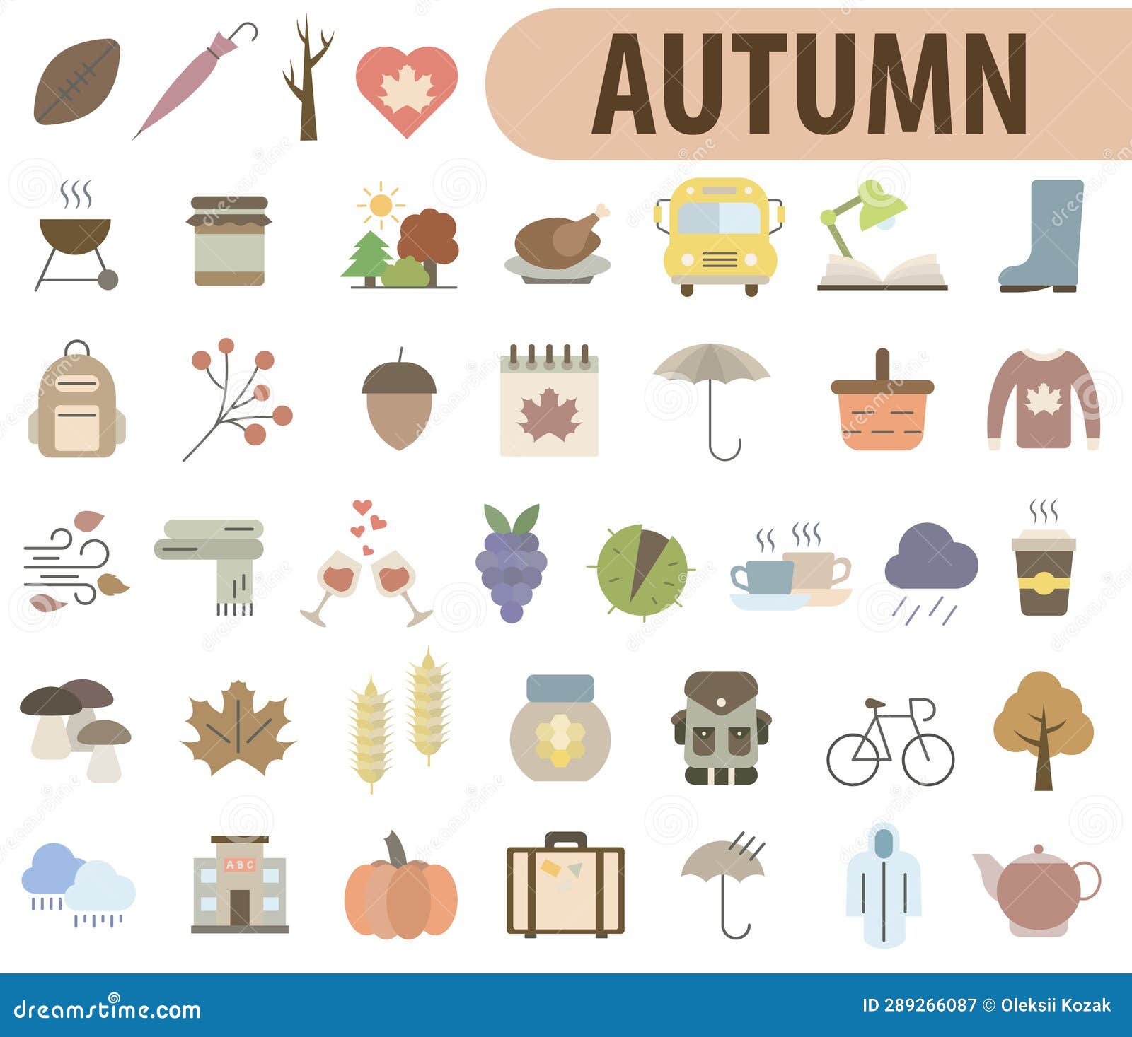 Autumn Bright Icons. Set of Autumn Color Icons. Autumn Time. Set of ...