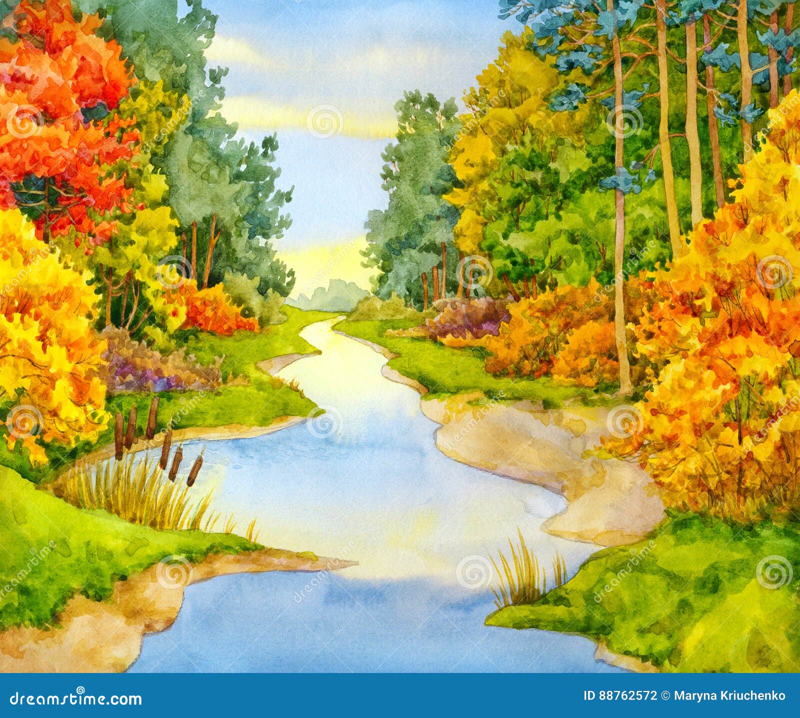 Autumn Brook stock illustration. Illustration of freshness - 88762572