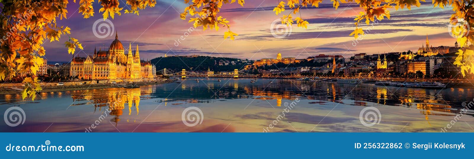 Autumn in Budapest stock photo. Image of sunset, bridge - 256322862