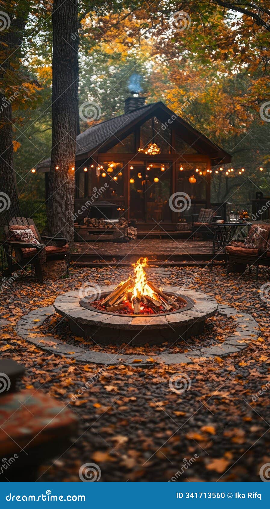 Autumn Cabin Backyard Fire Pit Illustration Stock Illustration ...