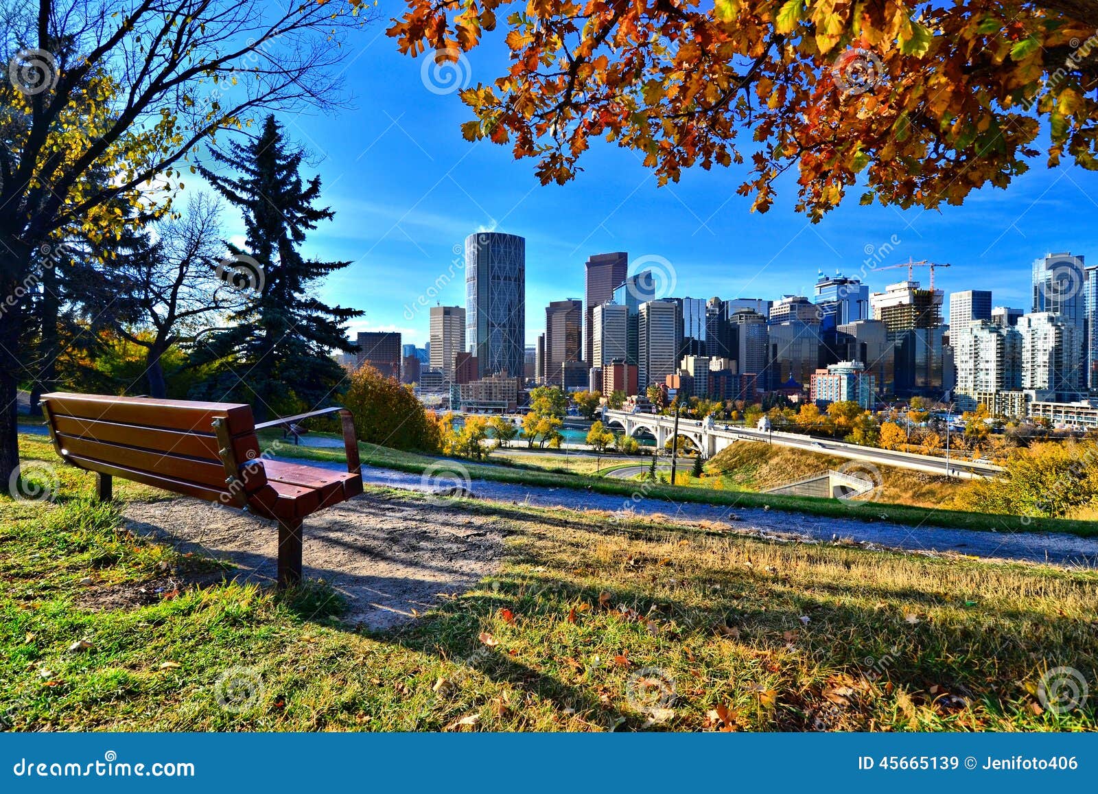 Autumn in Calgary, Canada stock image. Image of bench - 45665139