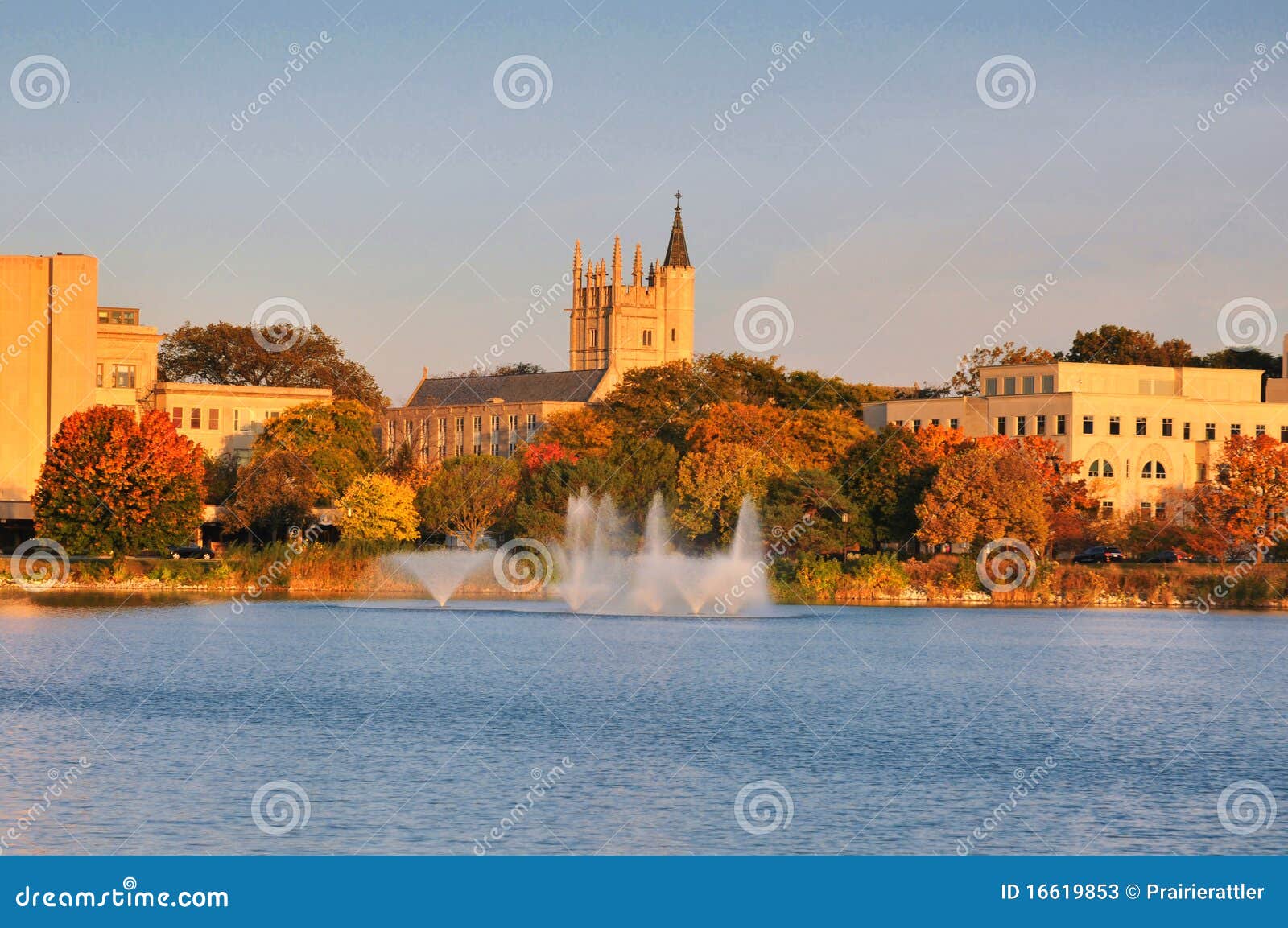 Autumn Campus Scene stock image. Image of autumn, water - 16619853
