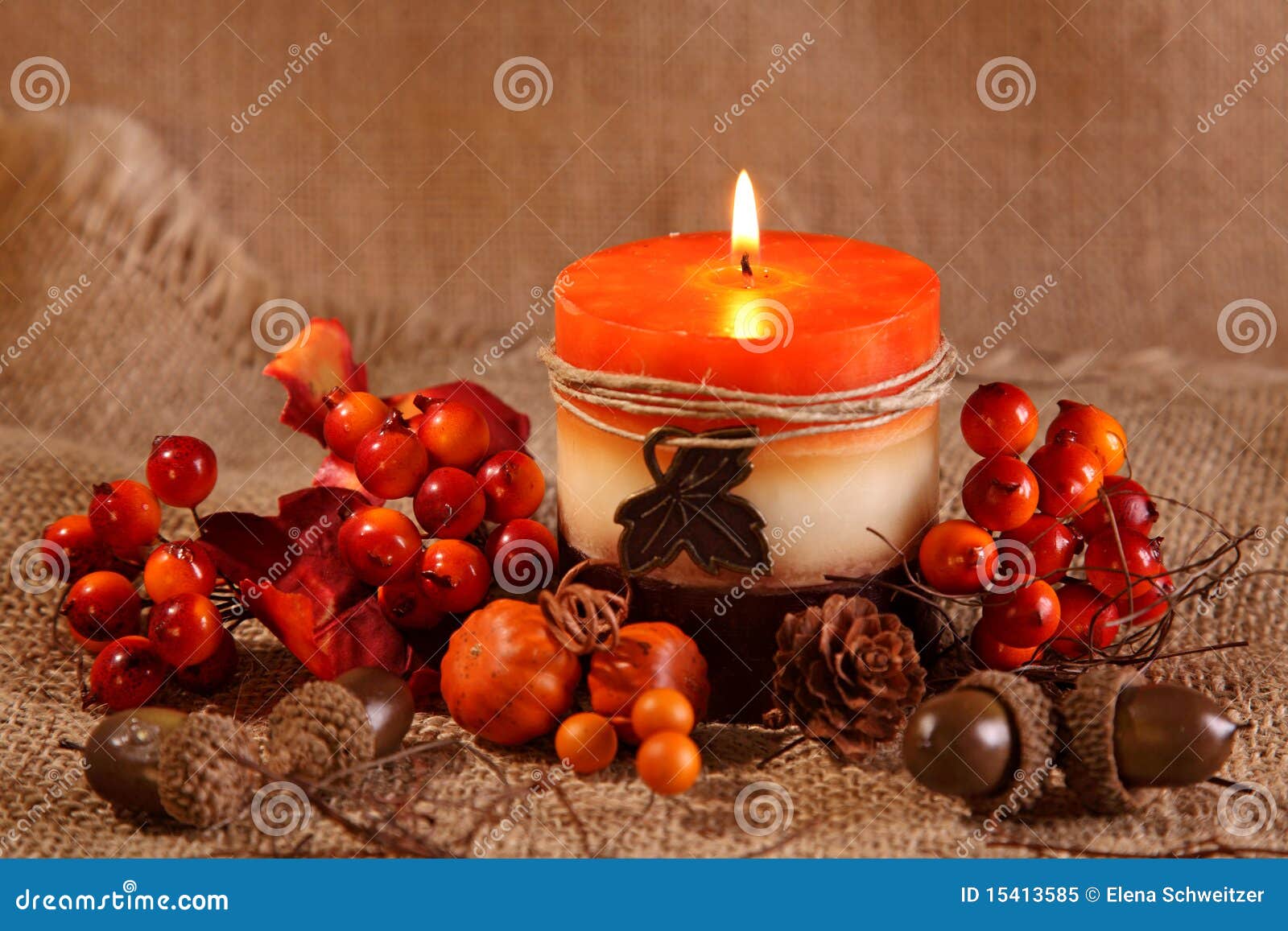 Autumn candle stock image. Image of horizontal, hessian - 15413585