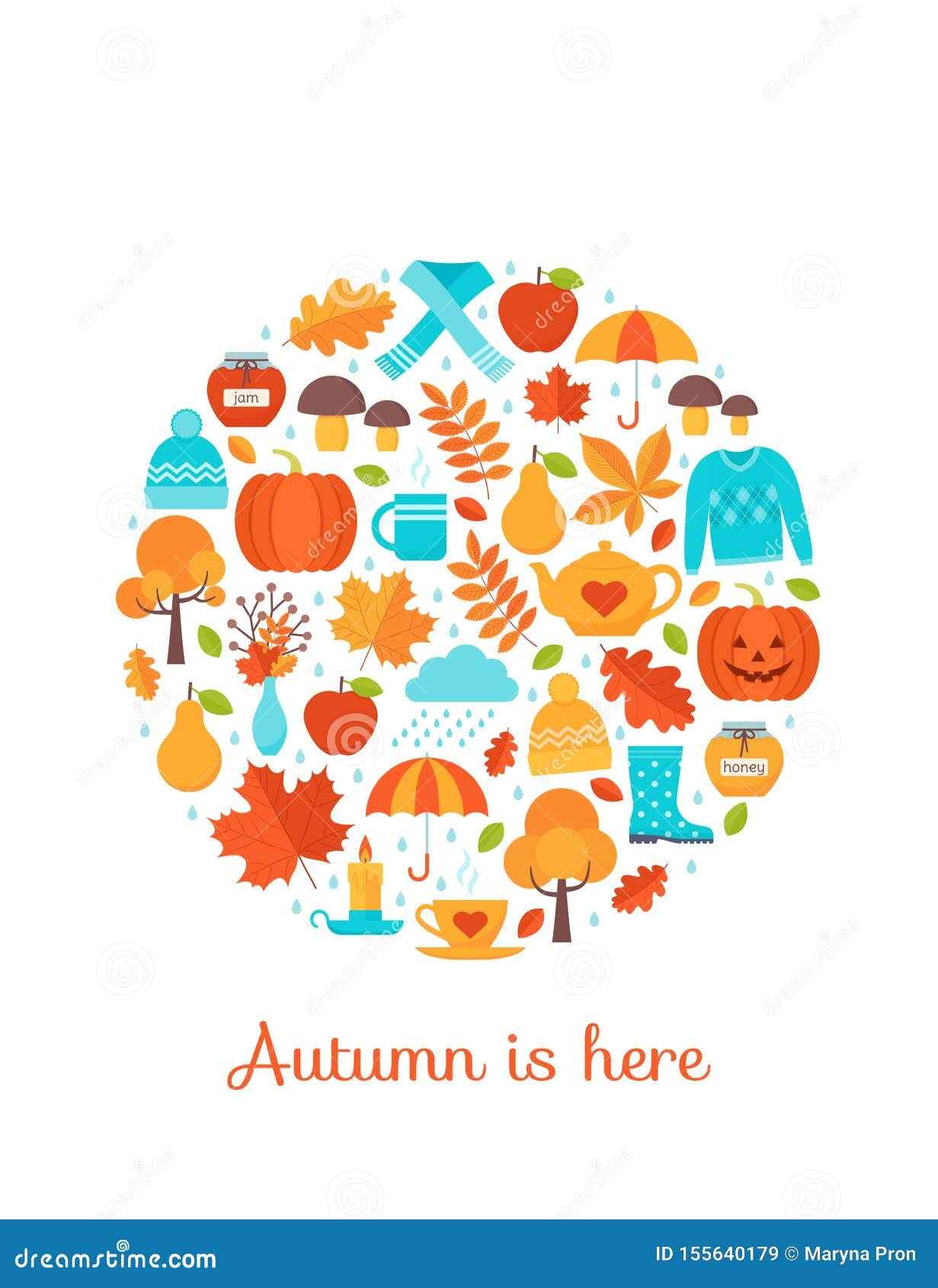 Autumn Card. Vector Illustration. Postcard with Autumn Elements in ...
