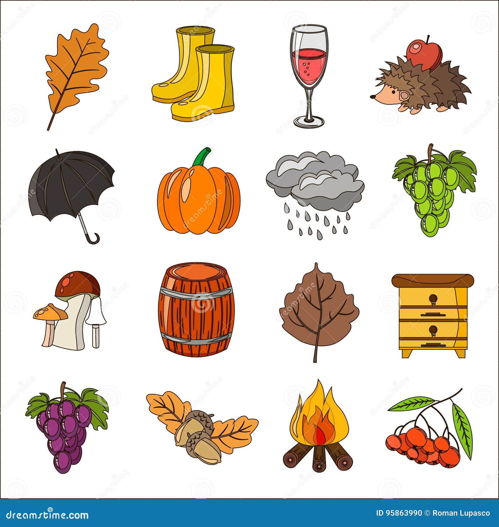 Autumn. Cartoon and Flat Style. Icon Objects Set for Design with ...