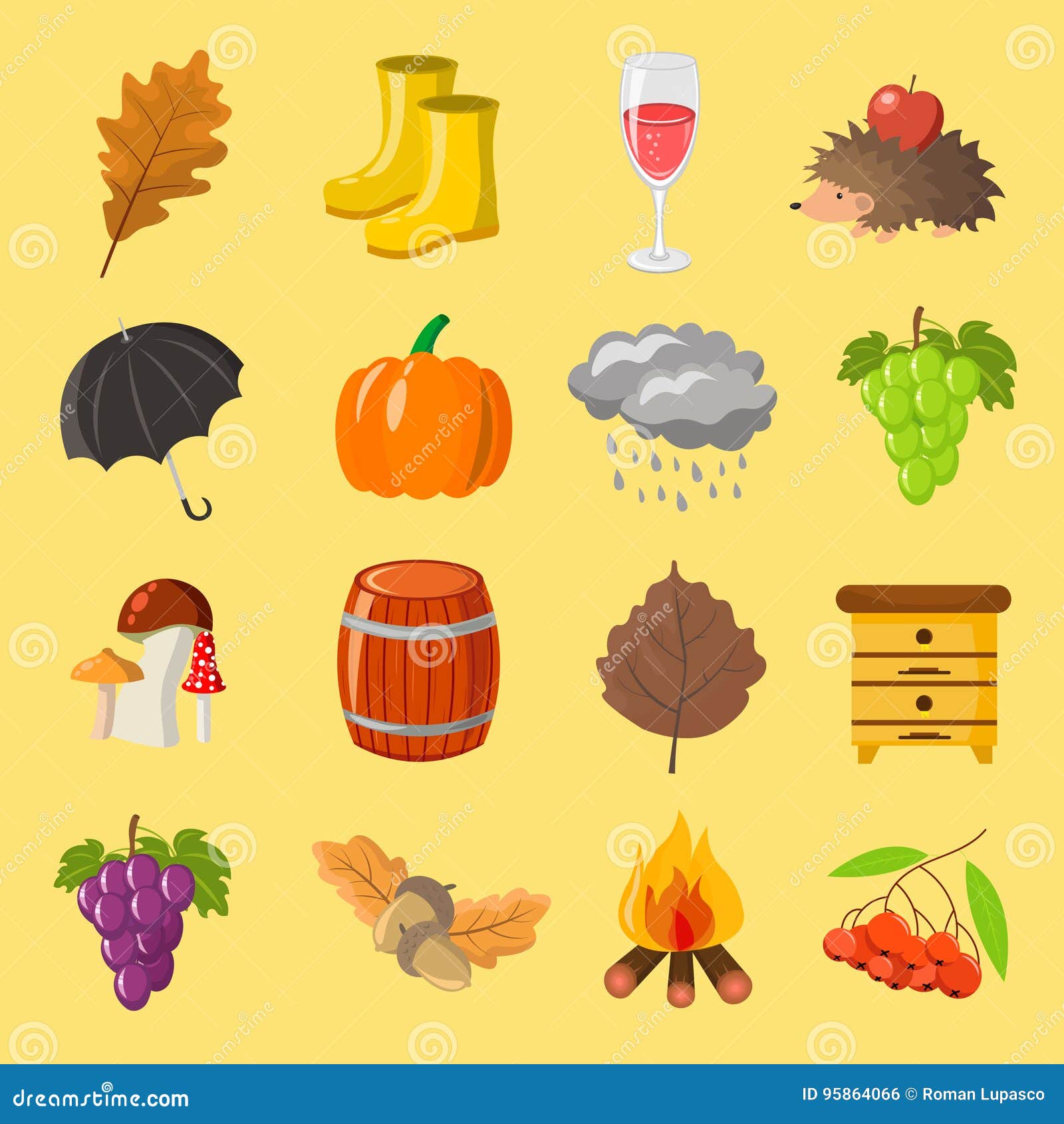 Autumn. Cartoon and Flat Style. Icon Objects Set for Design with ...