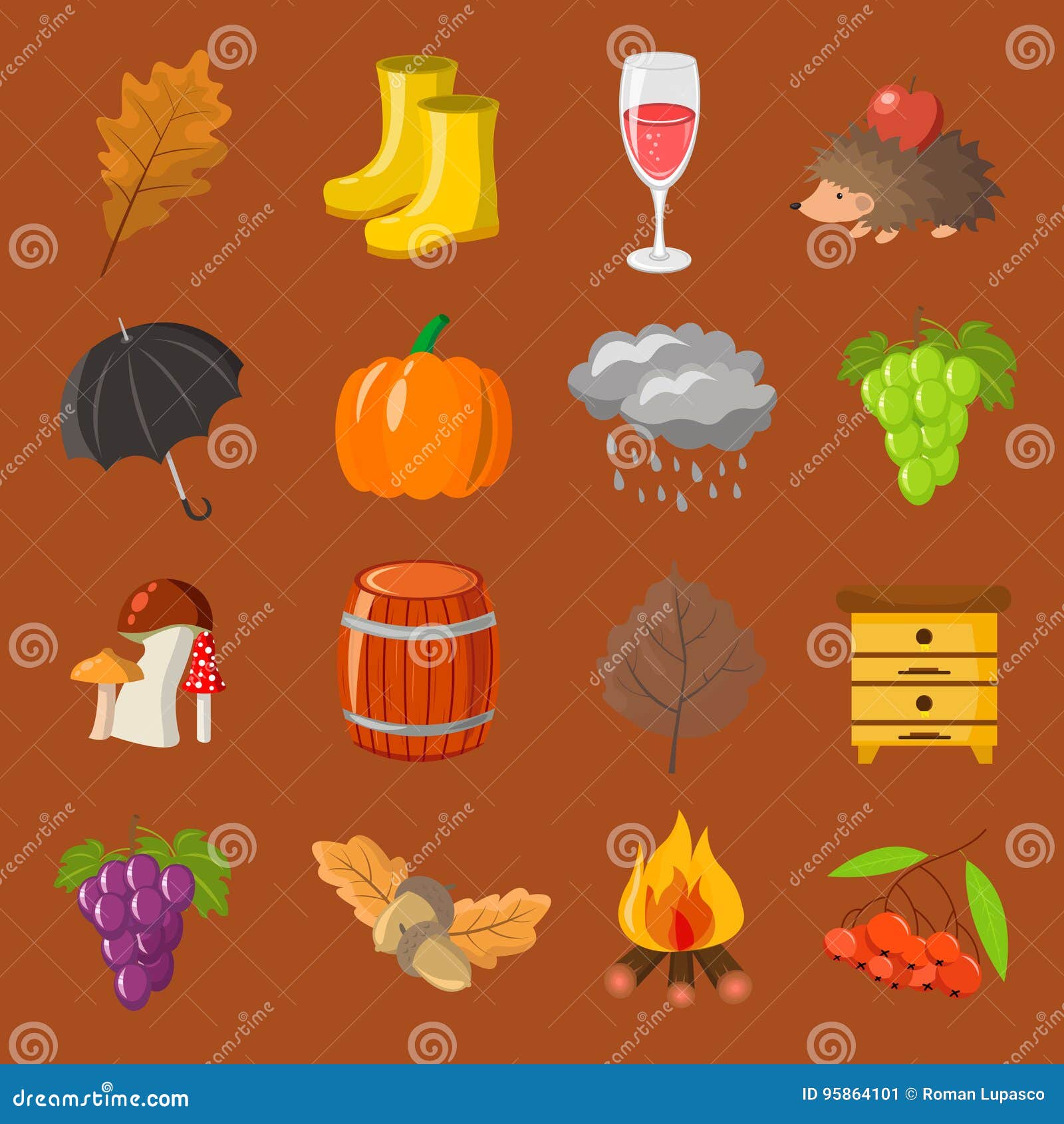 Autumn. Cartoon and Flat Style. Icon Objects Set for Design with ...