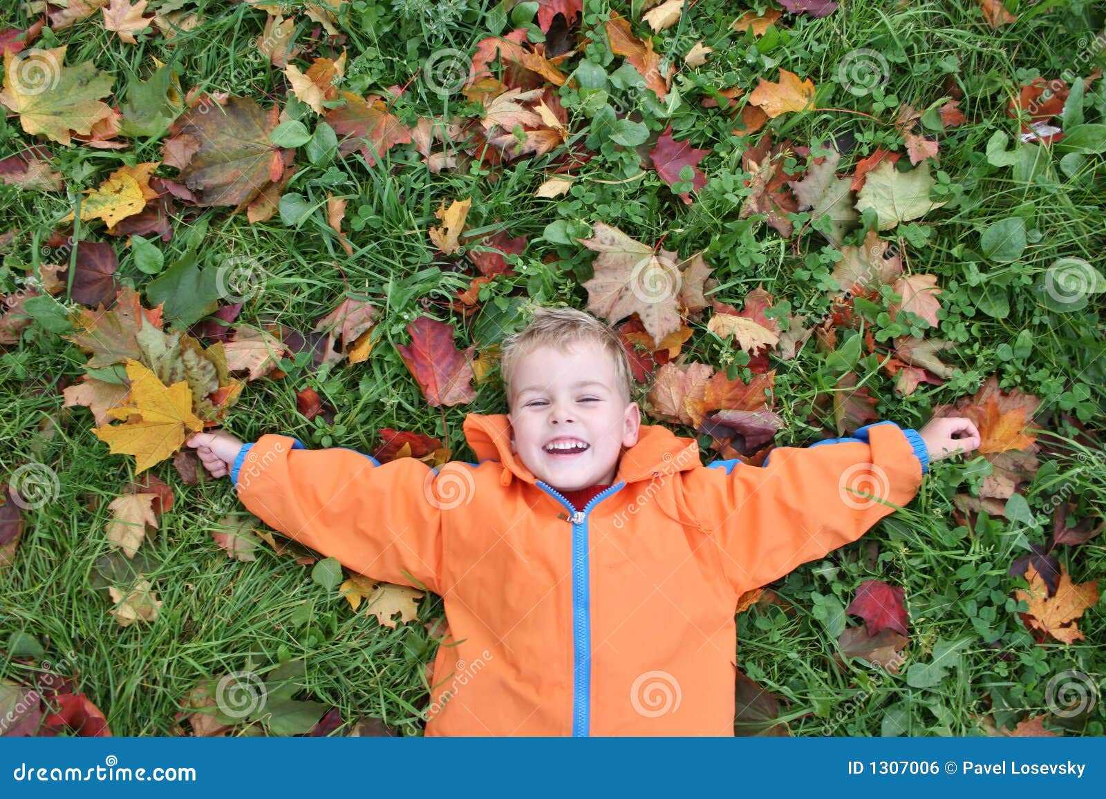 Autumn child lies stock photo. Image of autumn, leaves - 1307006