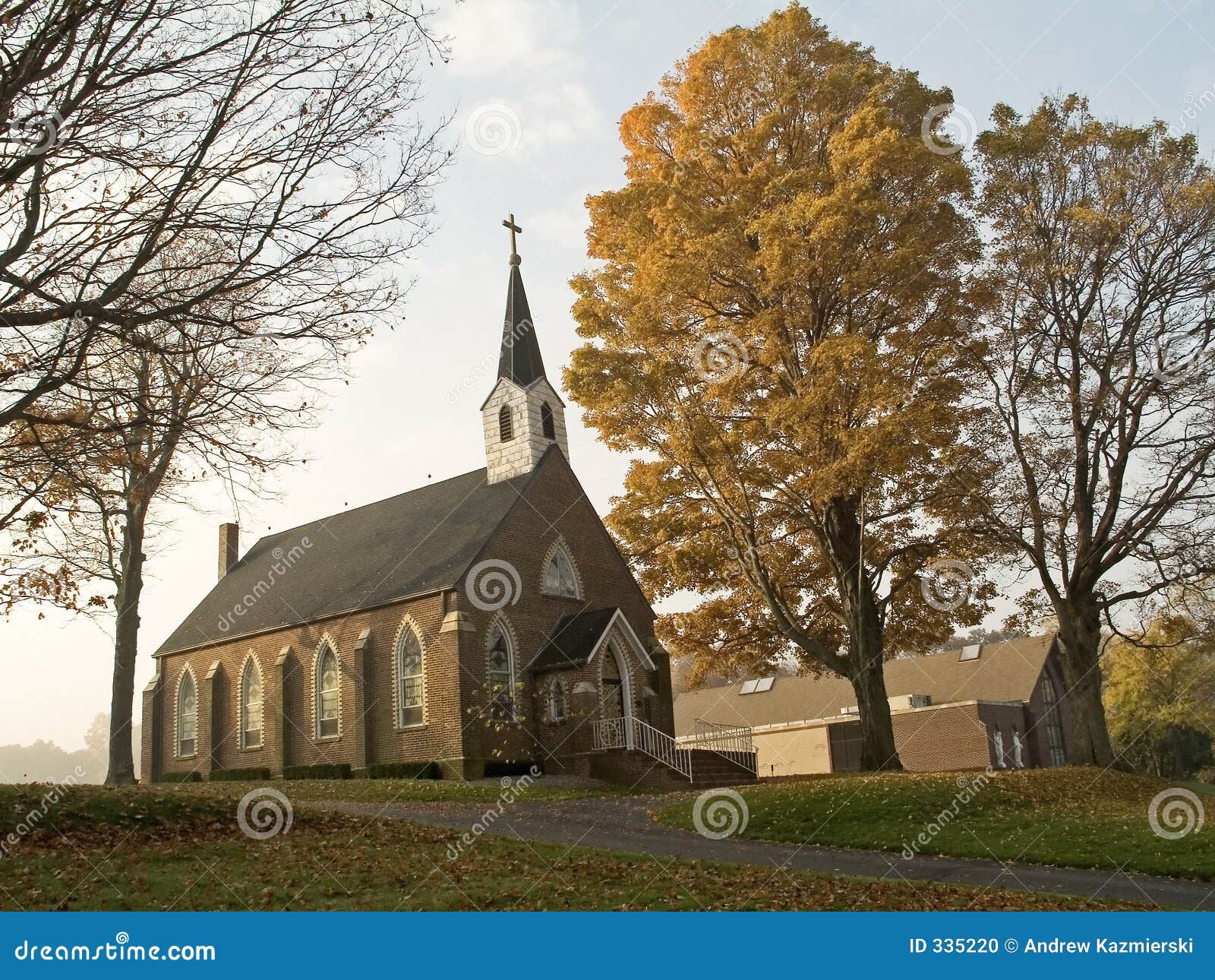 Autumn Church stock photo. Image of catholic, mist, brick - 335220