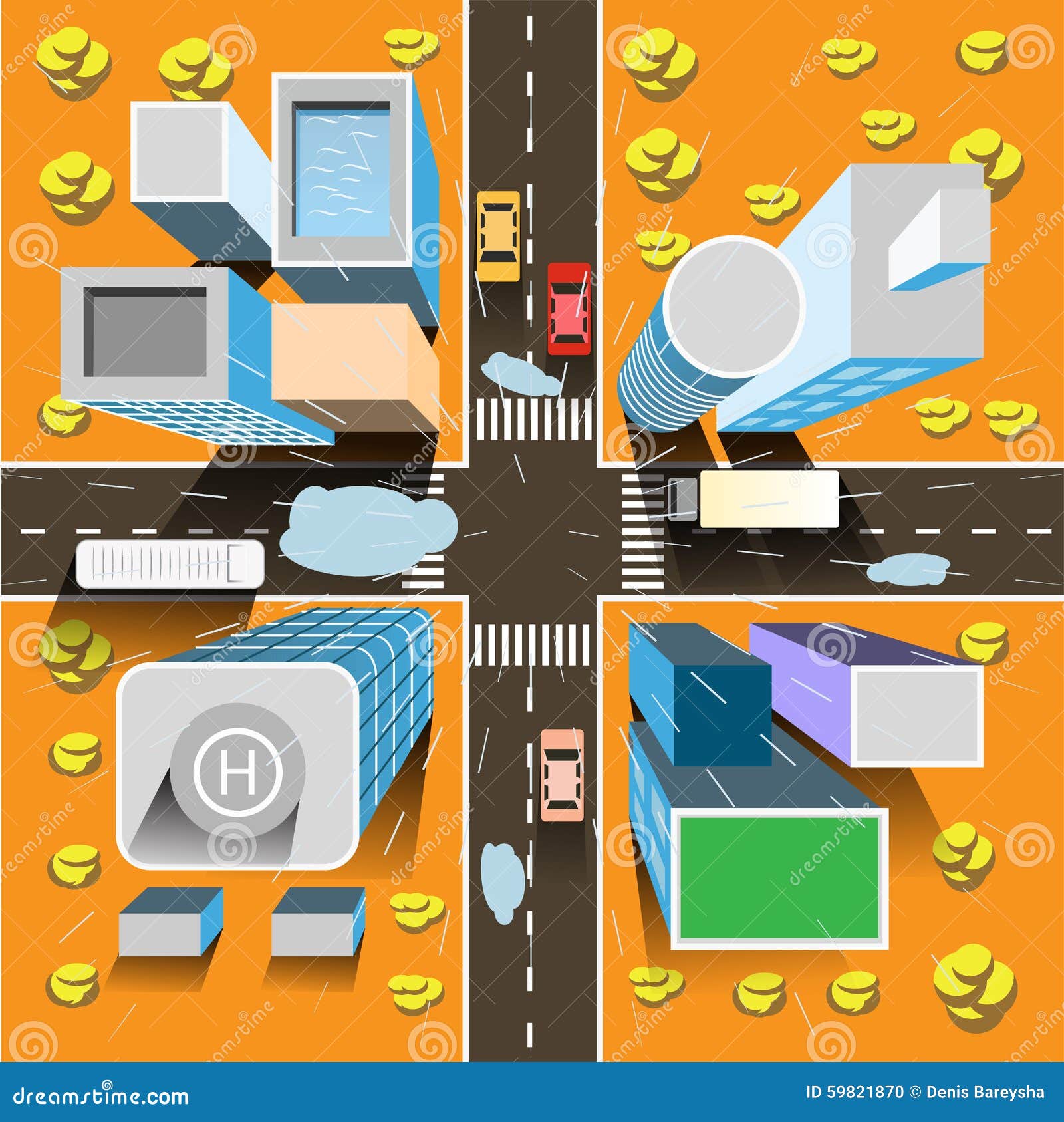 Autumn city from above stock vector. Illustration of modern - 59821870