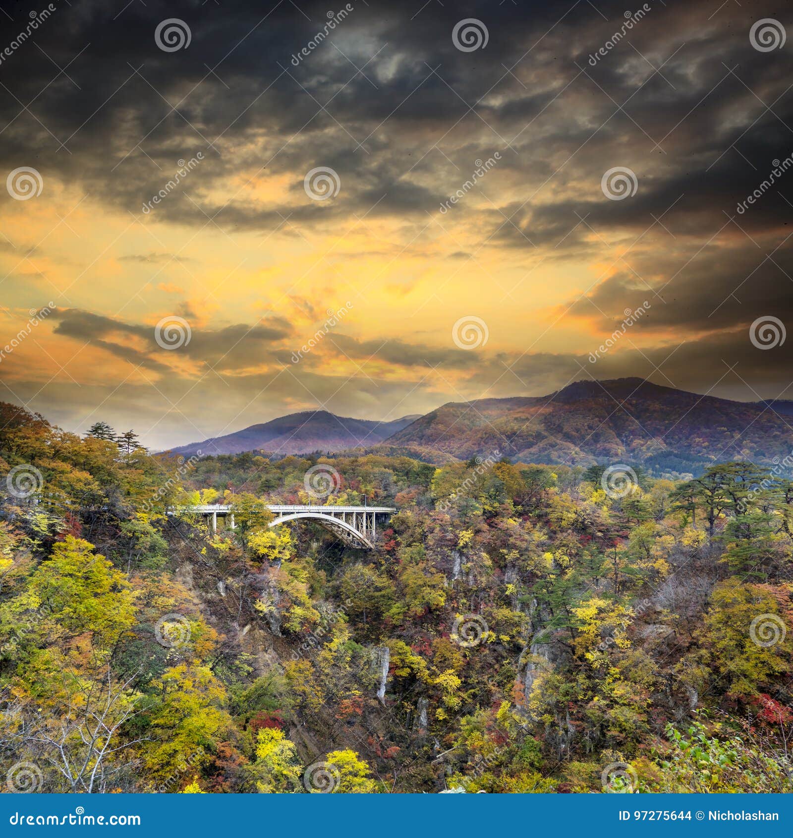 Autumn Colors of Naruko Gorge in Japan and Nice Blue and Cloud B Stock ...