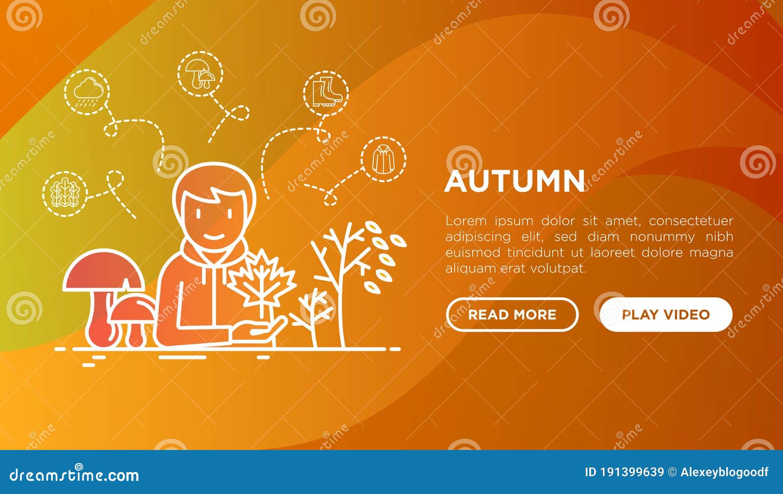 Autumn Concept: Man in Park with Mushrooms and Maple. Modern Vector ...