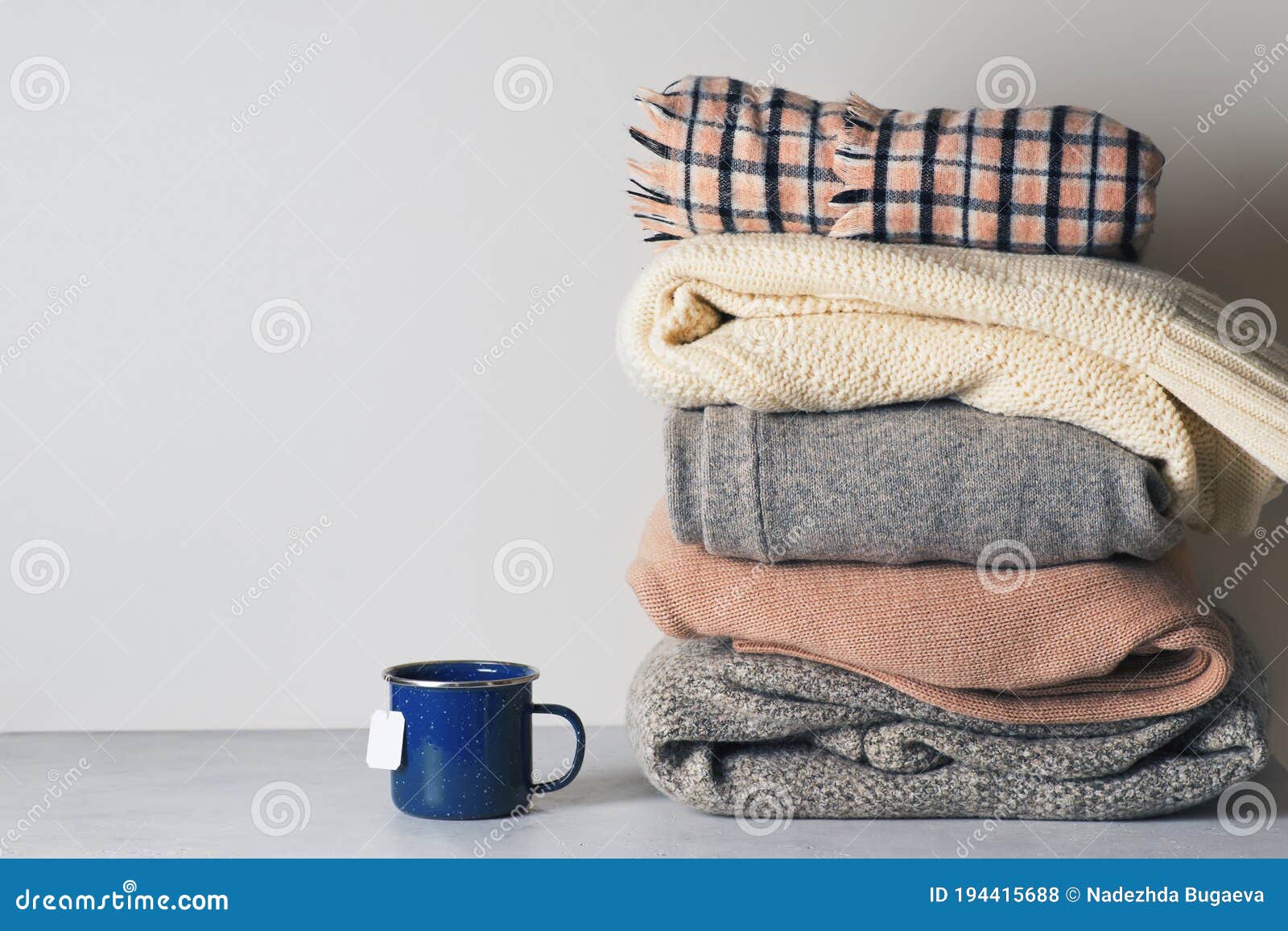 Autumn Cozy and Casual Clothes Stack Close Up on on White Background ...