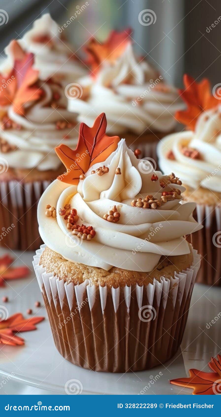 Autumn Cupcakes with Buttercream Frosting and Fall Leaf Decorations ...