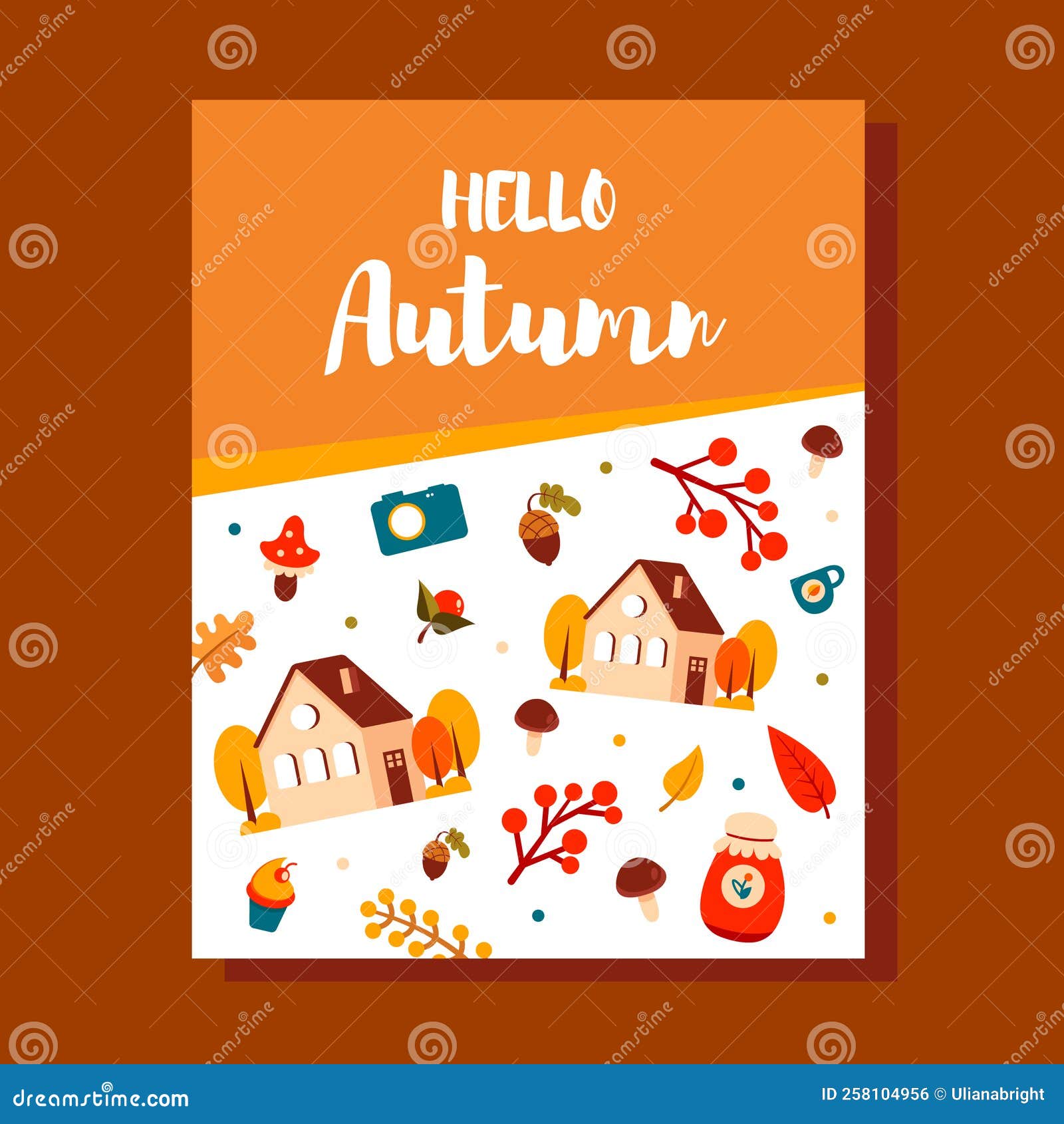 Autumn Cute Postcard. Template for Banner, Poster or Postcard. Vector ...