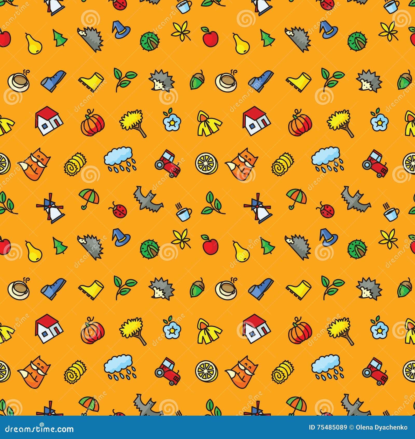 Autumn Cute Vector Seamless Pattern Stock Vector - Illustration of ...