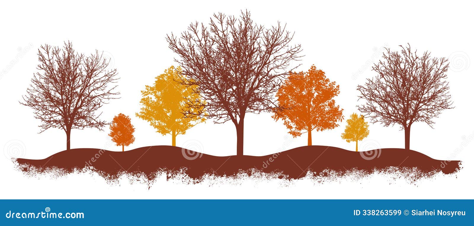 Autumn Deciduous and Bare Trees Silhouette, Beautiful Nature. Vector ...