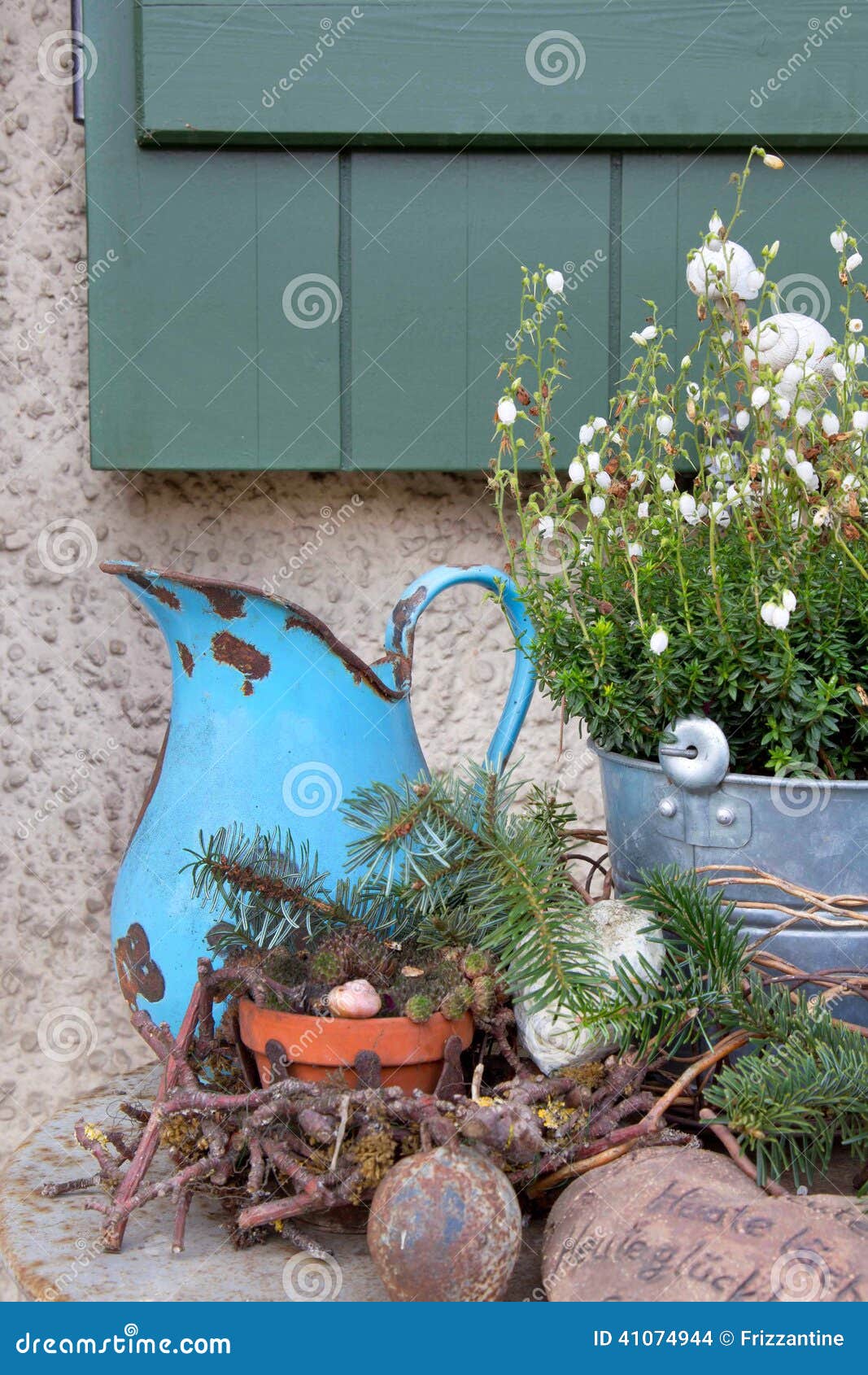 Autumn Decoration in the Garden. Old Rustic Things of Tin. Stock Photo ...