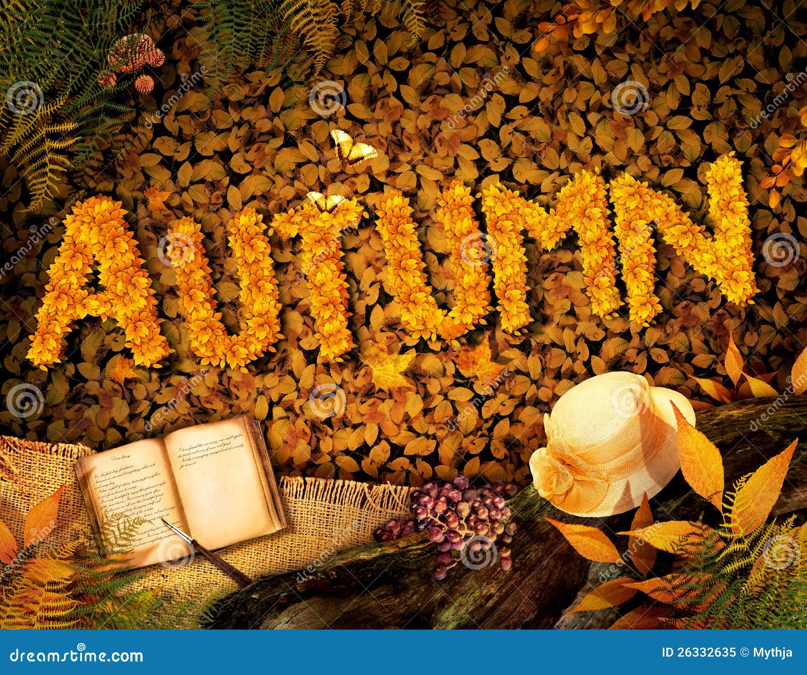 Autumn design - Dear diary stock image. Image of leaves - 26332635