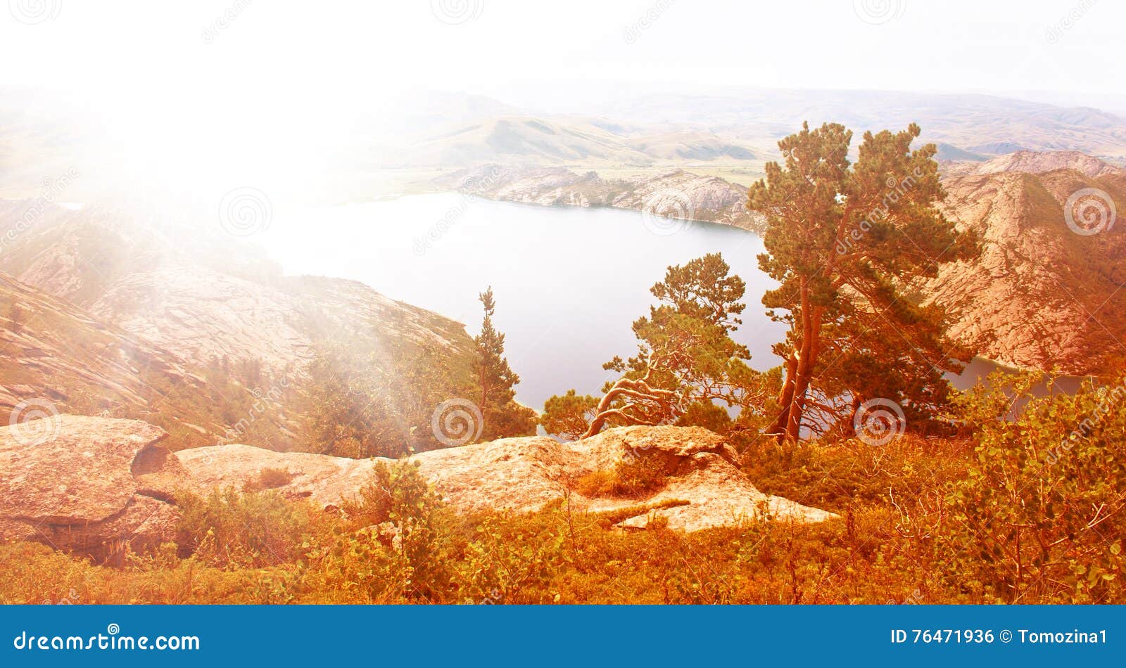 Autumn stock photo. Image of rocky, water, sunset, trees - 76471936