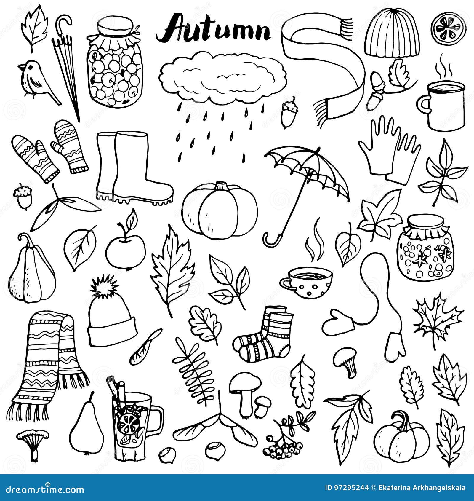 Autumn doodle set stock vector. Illustration of forest - 97295244