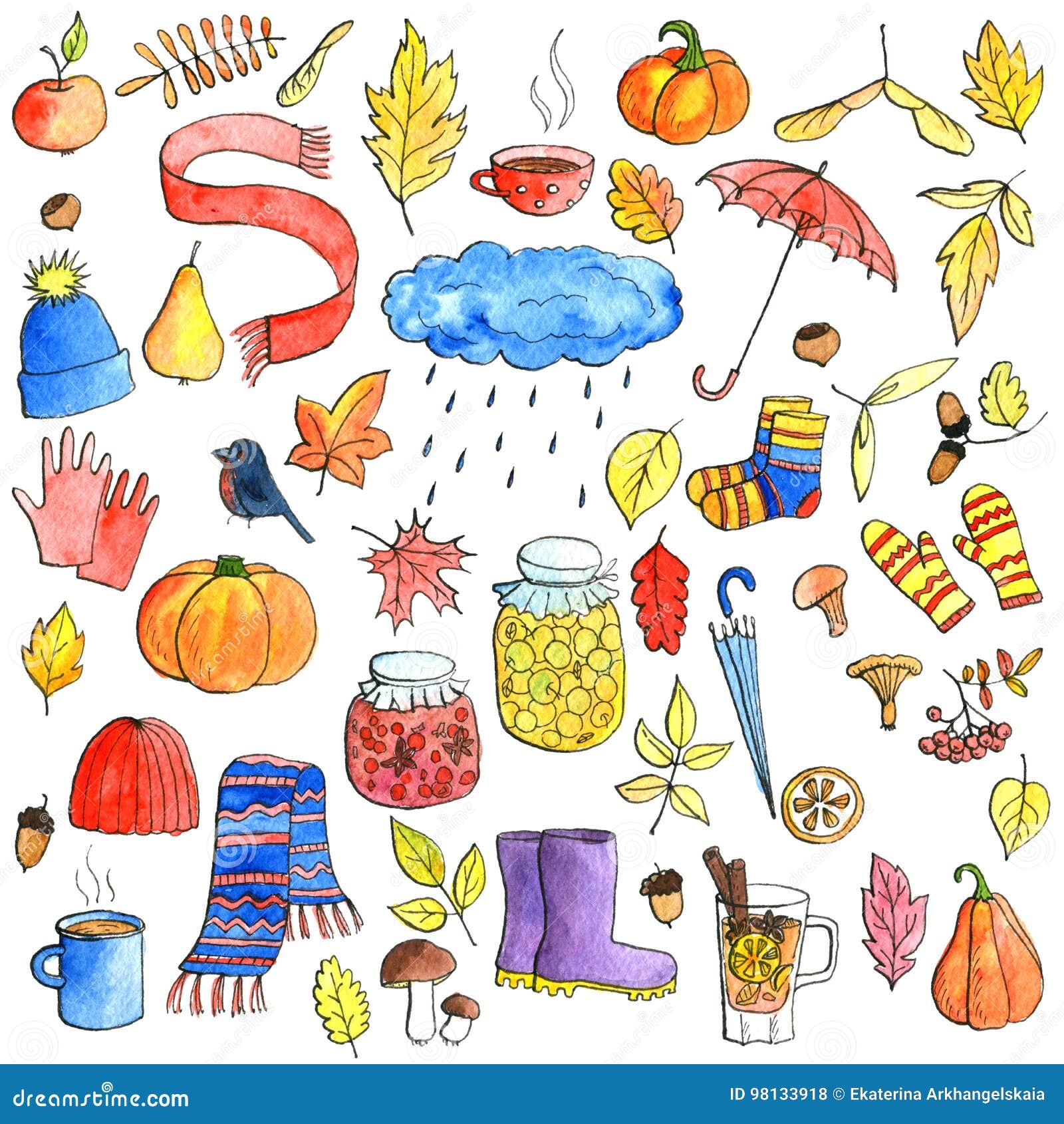 Autumn doodle set stock illustration. Illustration of design - 98133918