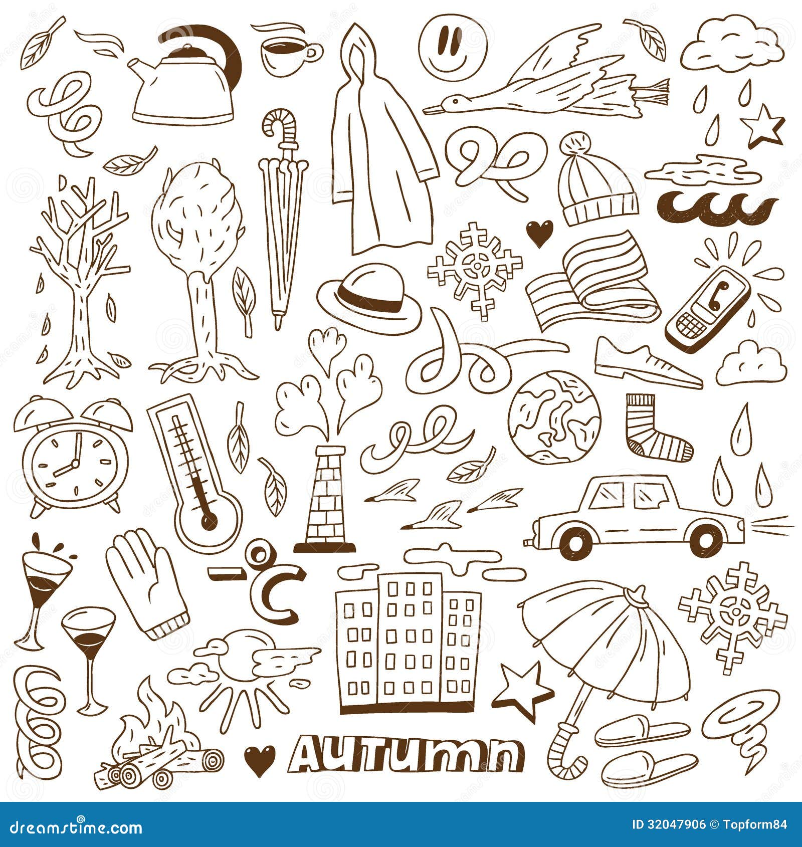 Autumn Doodles Set, Hand Drawn Themed, Rubber Boots, Fall Leaves ...