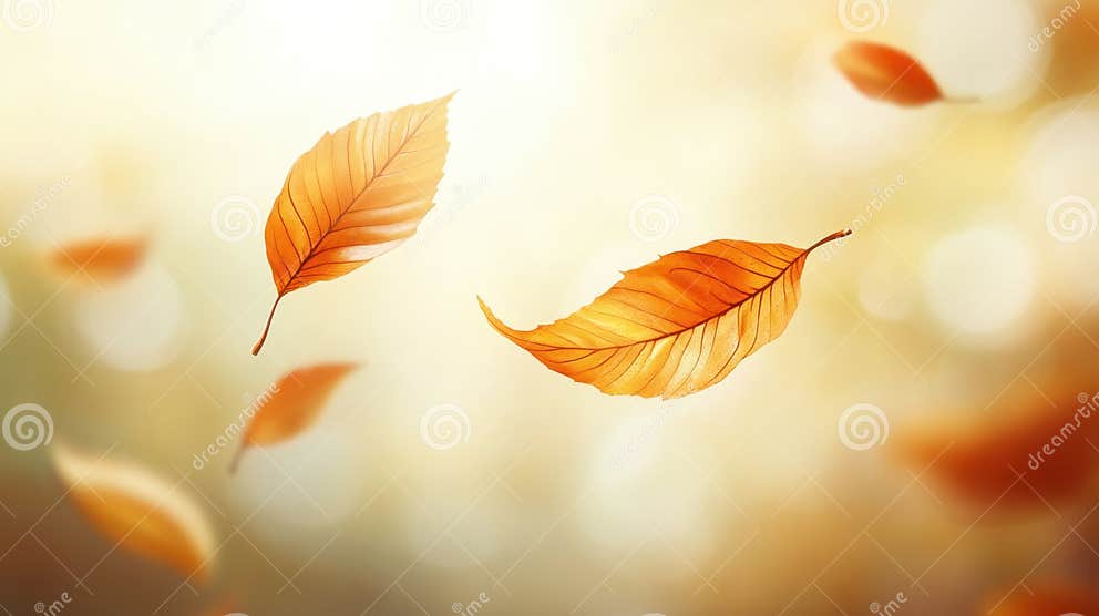 Autumn Elegance: Golden Leaves Falling Gently in Soft Light Stock Image ...