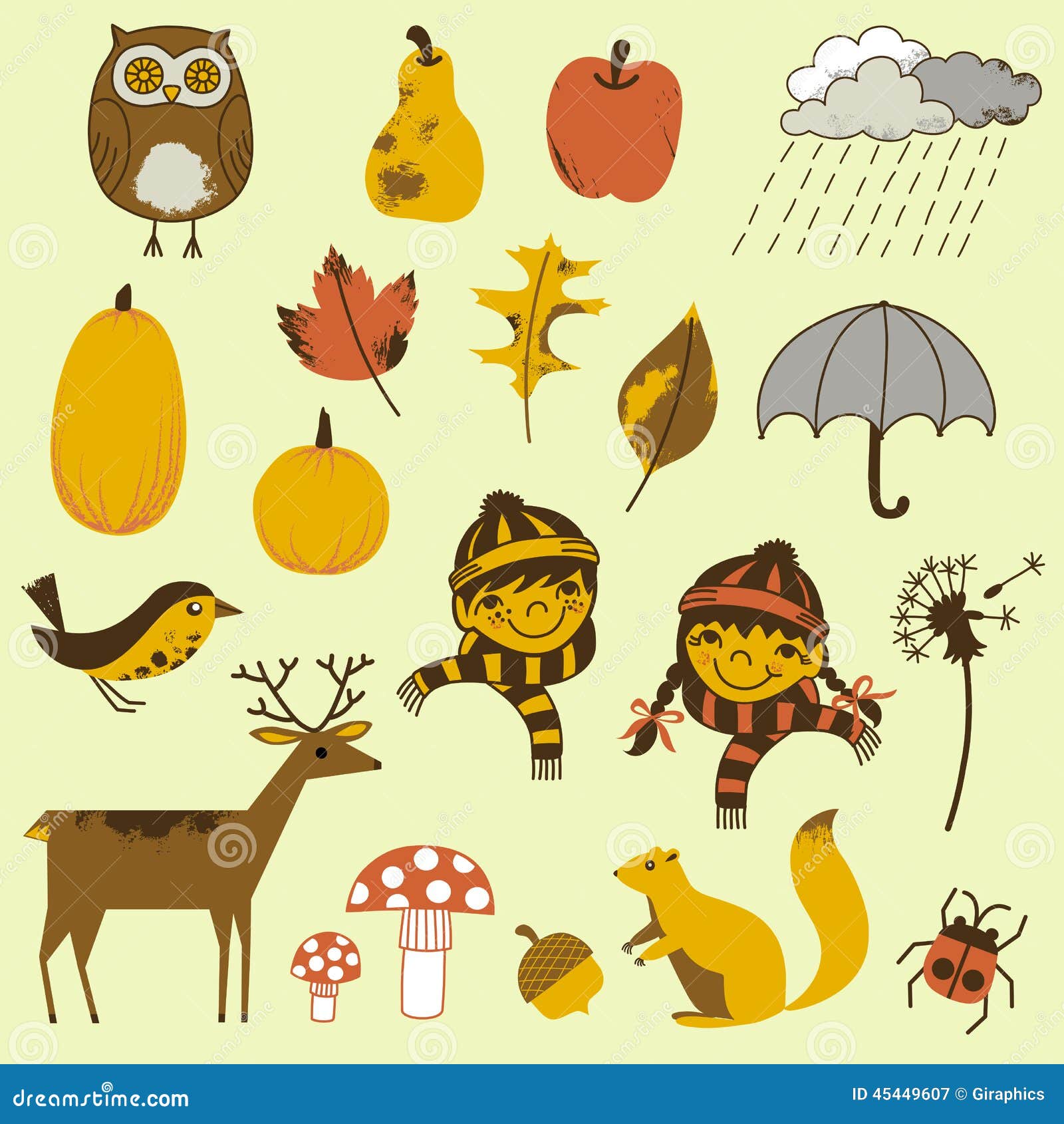 Autumn Elements Set stock vector. Illustration of brown - 45449607